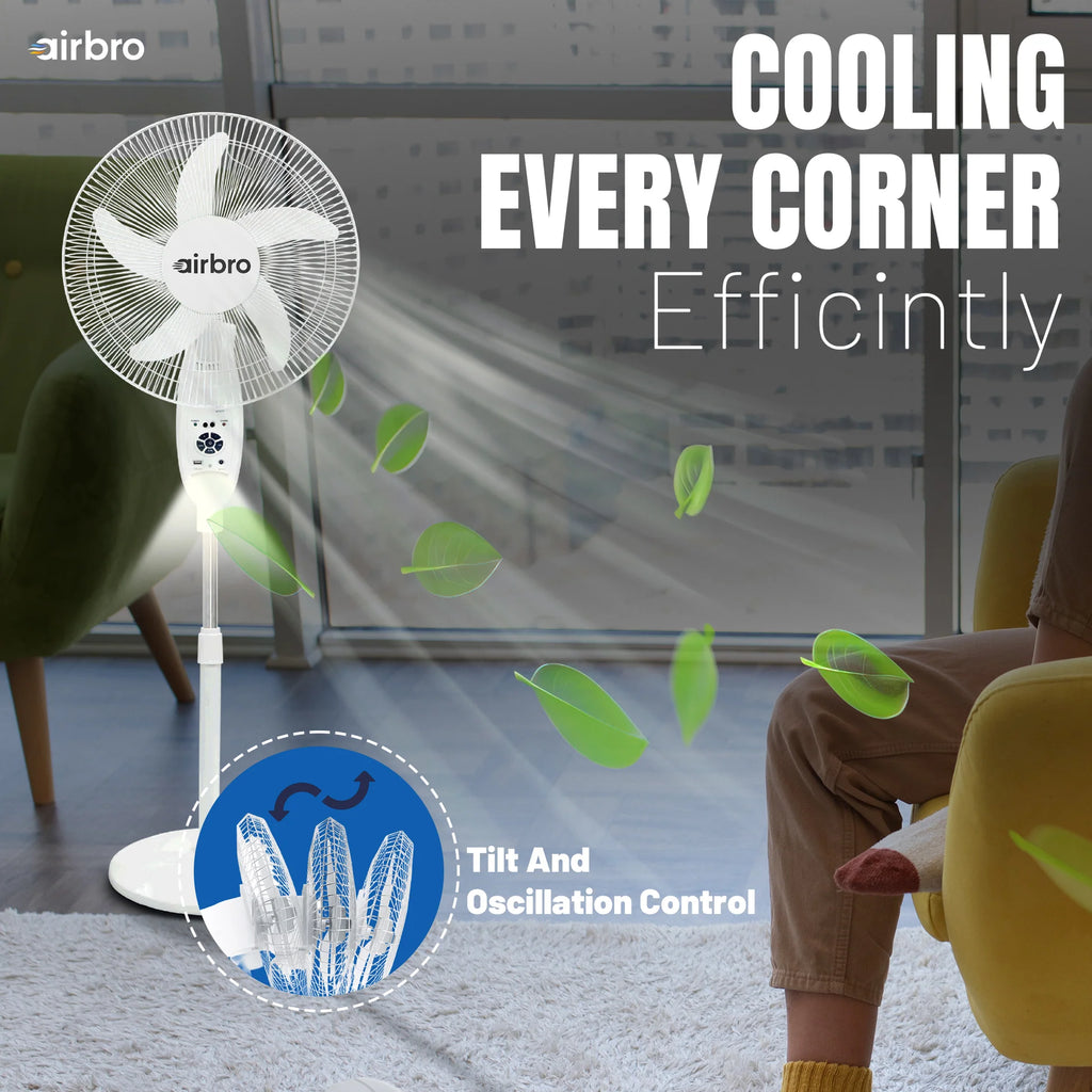 FSA-18 Airbro Solar Rechargeable 18" AC/DC Pedestal Fan — M&M Merchandisers