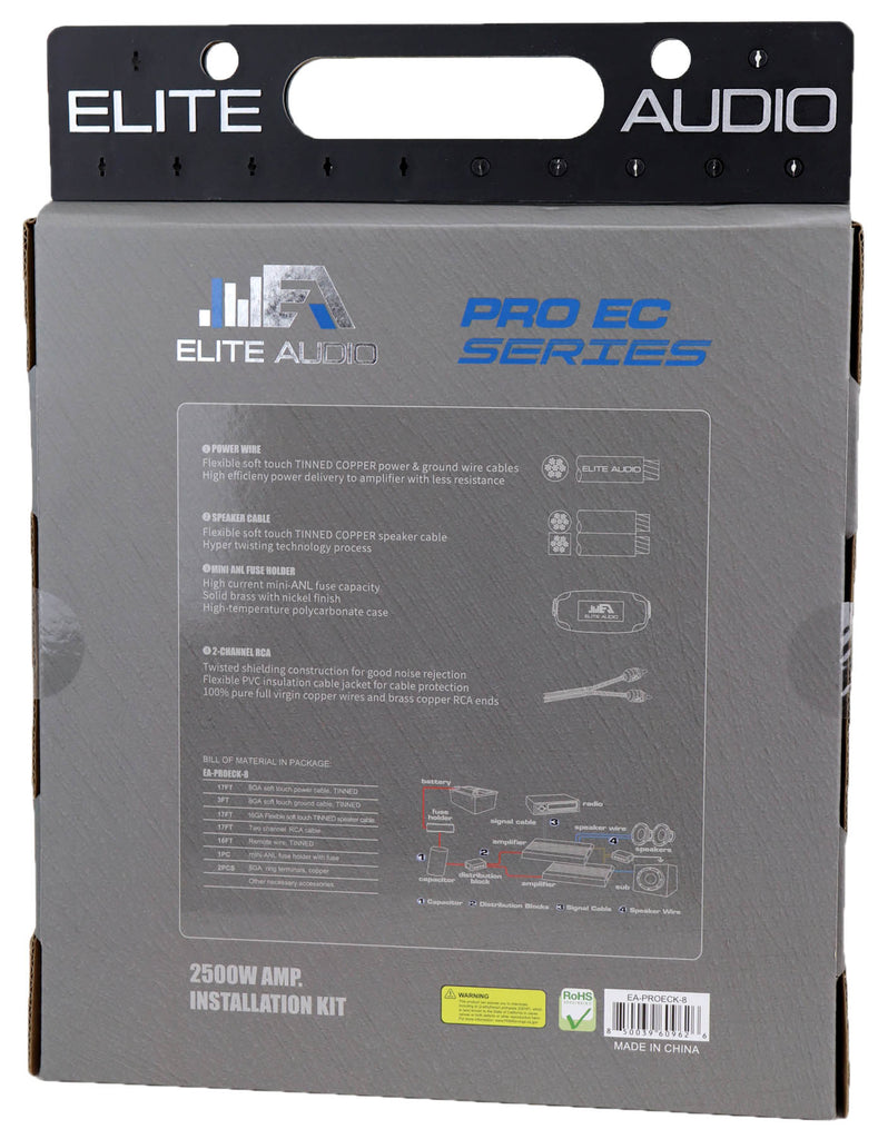 EA-PROK8-EC Elite Audio Pro EC All Copper 8ga Amp Install Kit — M&M ...