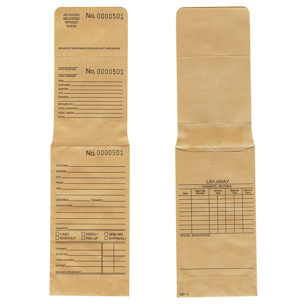 EN11-1 Layaway-Repair Envelopes - Numbered 1001 - 2000 — M&M Merchandisers