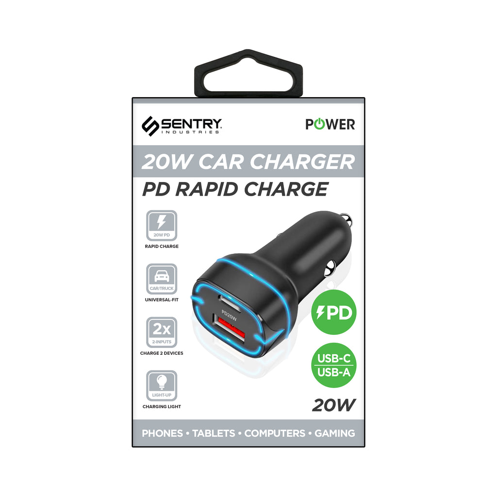 MP052 Sentry USB-A + USB-C 20W PD Car Charger — M&M Merchandisers