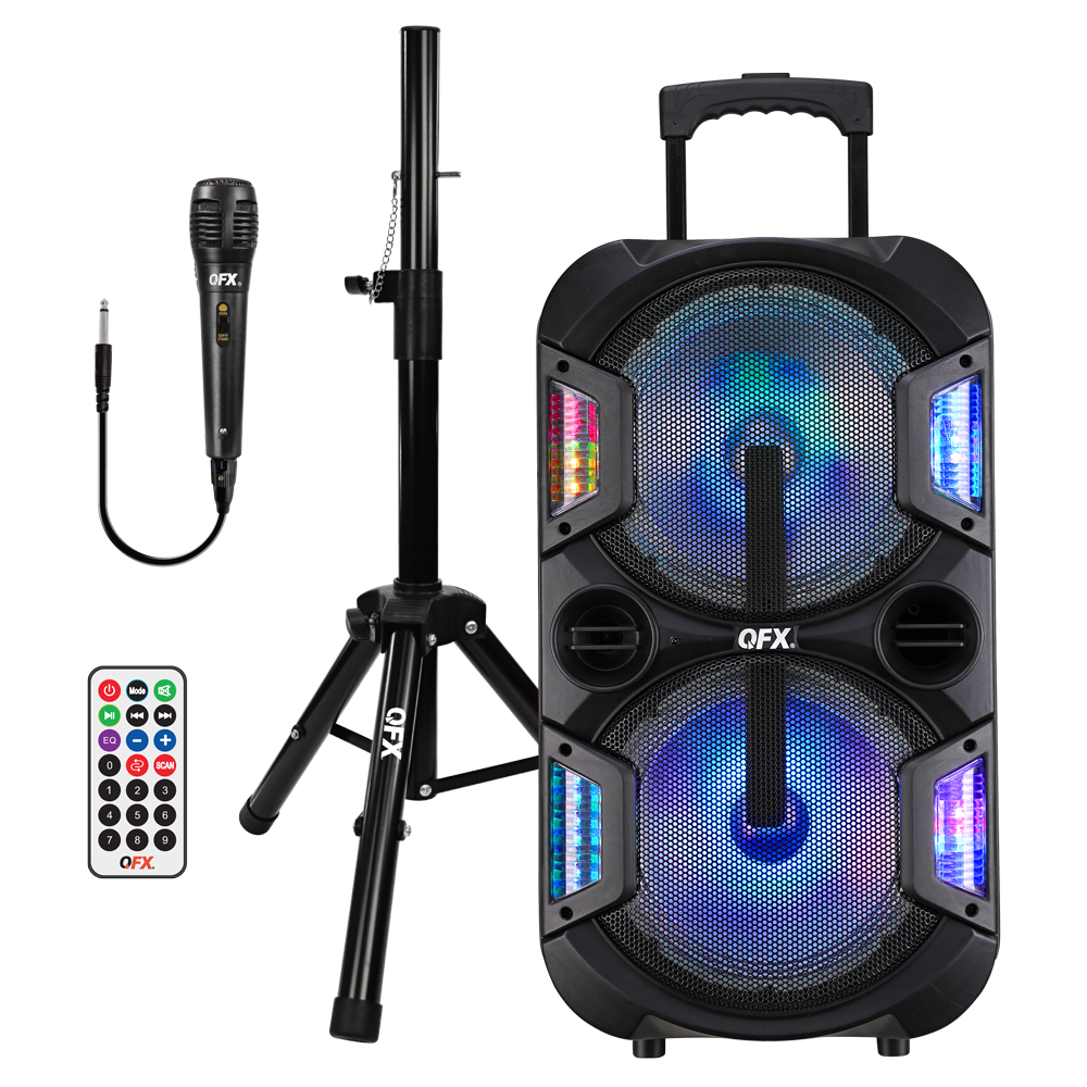 PBX-2101BLK QFX Dual 10-Inch Bluetooth Rechargeable Speaker W/ Stand A ...