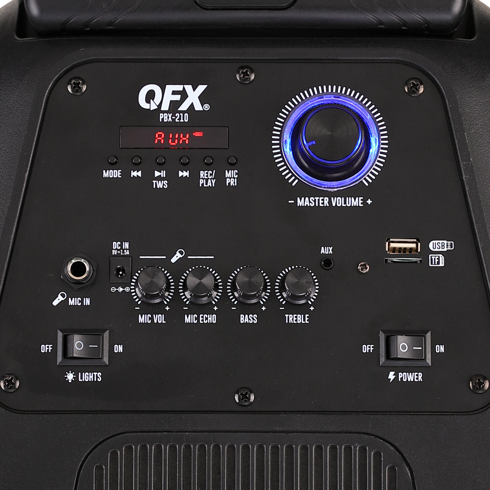 PBX-2101BLK QFX Dual 10-Inch Bluetooth Rechargeable Speaker W/ Stand A ...