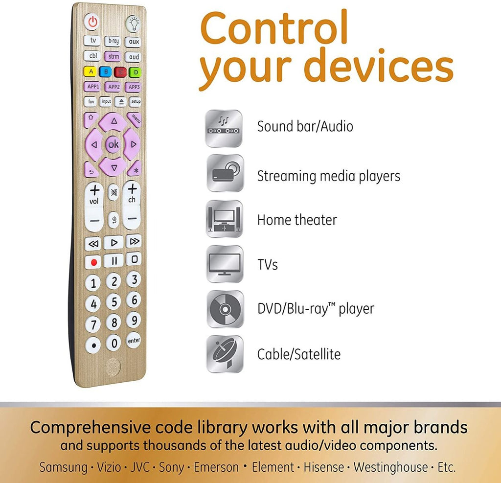 47506 GE 6 Device Remote Control Brushed Gold — M&M Merchandisers