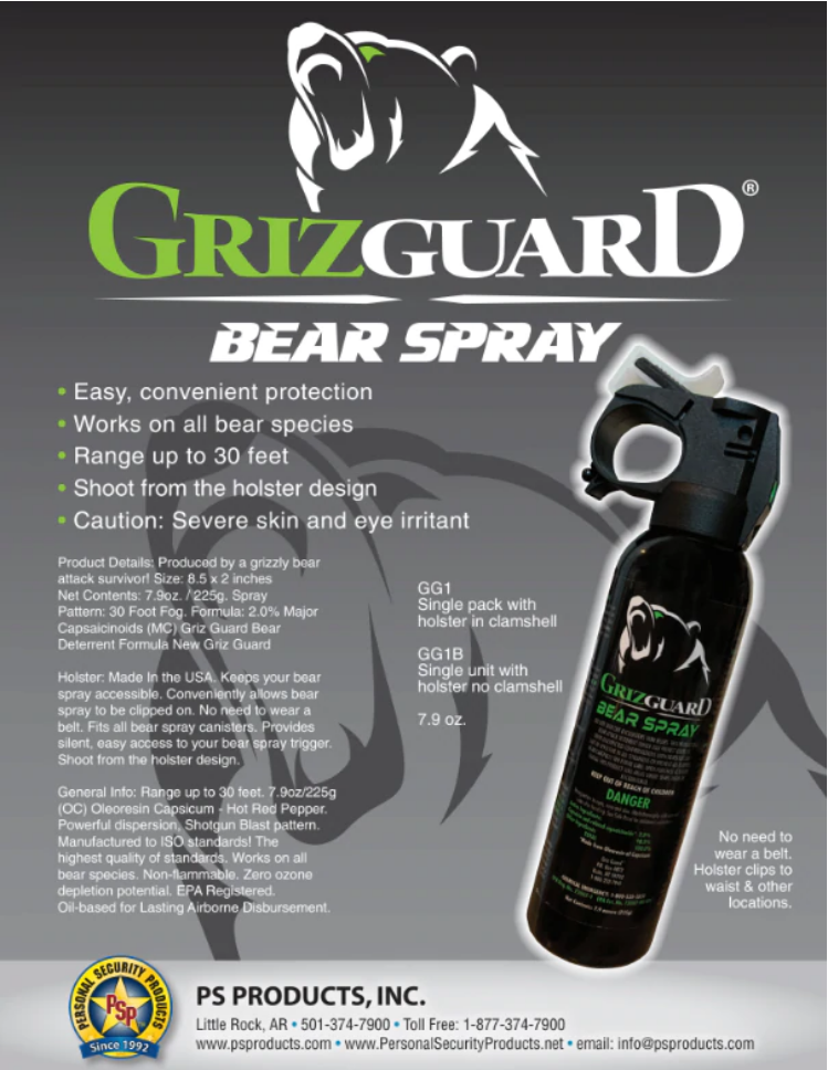 GG1 Griz Guard Bear Spray 7.9 oz - Holster — M&M Merchandisers